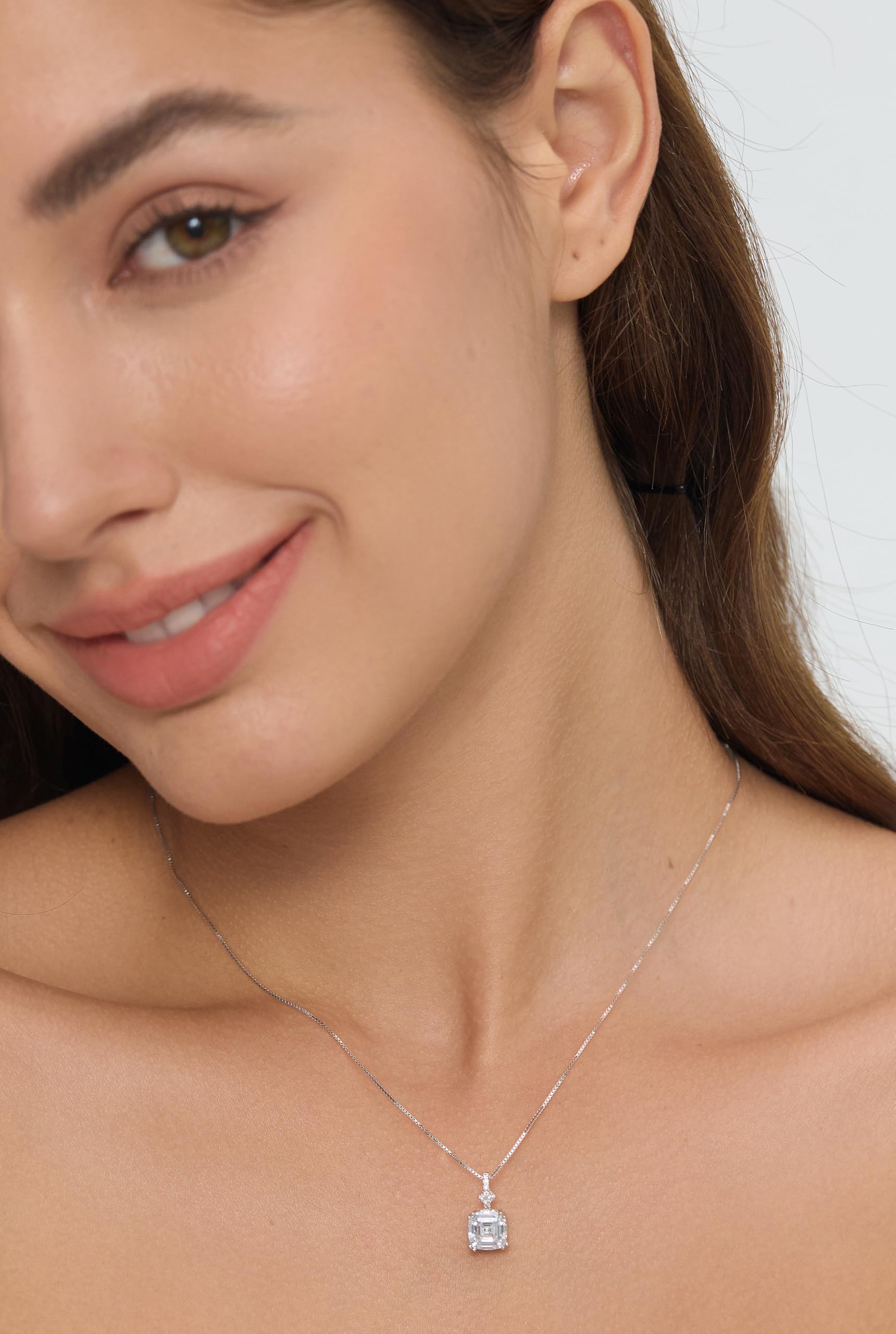 Michooyel S925 2ct Cubic Zirconia Asscher Cut Women's Pendant Necklace Sterling Silver Gemstone Necklace for Women