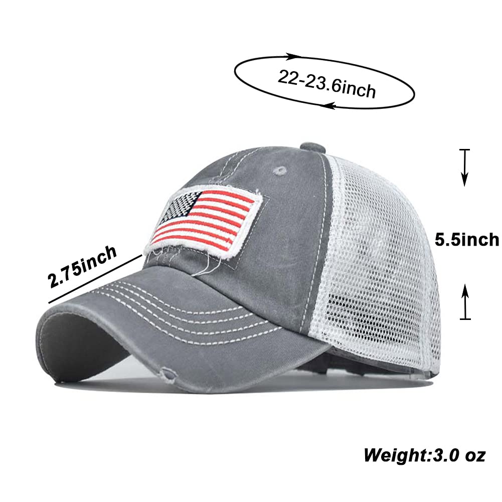 Nogewul American flag Ponytail Baseball Cap for Womens Men High Messy Bun Hat Ponycaps Adjustable Dad Trucker Mesh Hats