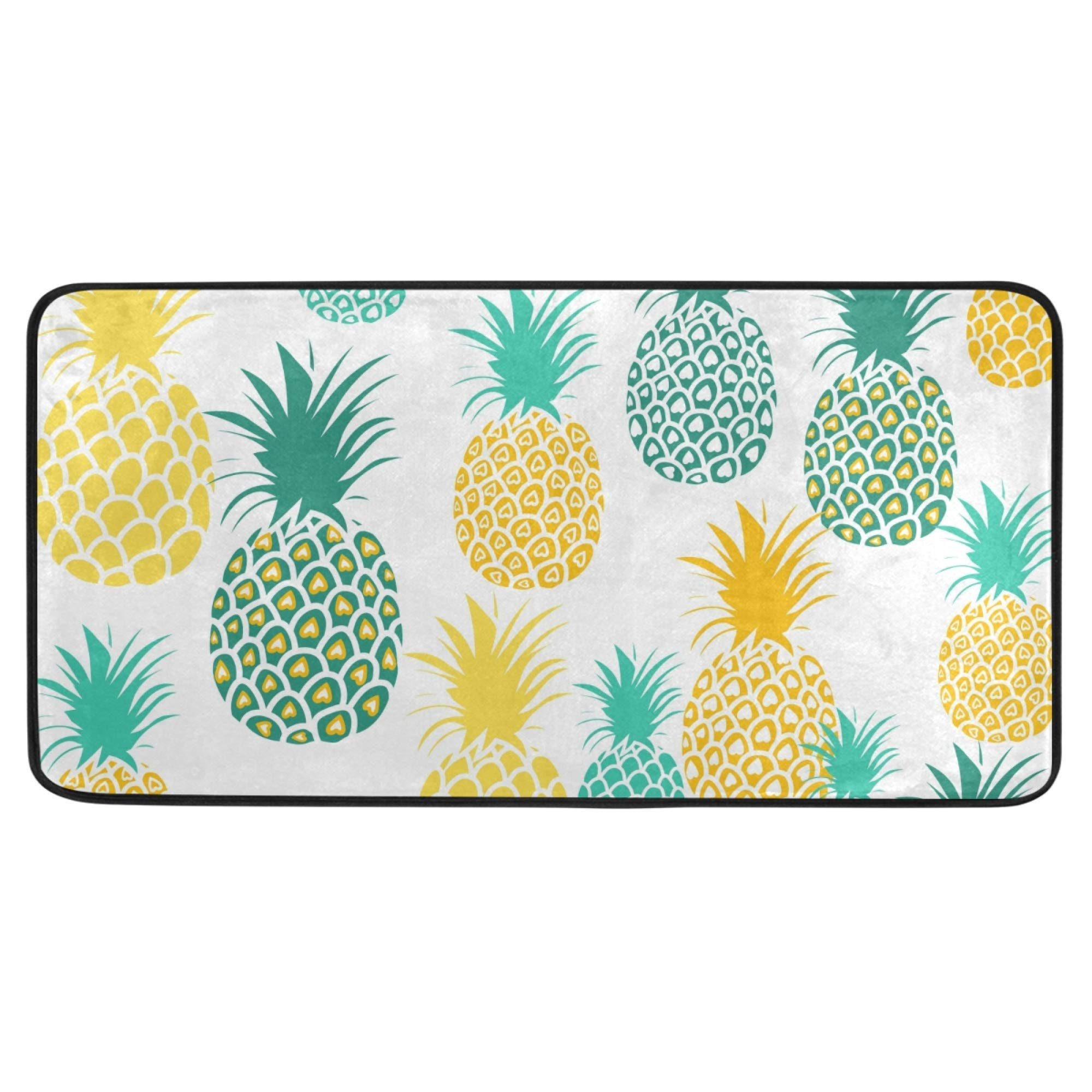 Pineapple Kitchen Rugs Summer Yellow Blue Bath Runner Rug Non Slip Area Mat Rugs for Bathroom Indoor Carpet Doormat Floor Dirt Trapper Mats Shoes Scraper 39"x 20"