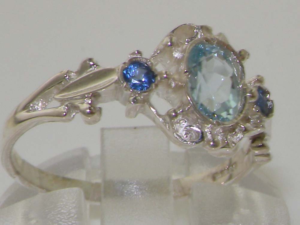 LetsBuyGold 925 Sterling Silver Real Genuine Aquamarine and Sapphire Womens Anniversary Ring - Size 8