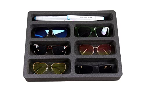 Polar Whale Sunglasses Drawer Organizer Tray Insert for Home Bedroom Bathroom Vanity Dresser Counter Table Waterproof Washable Black Foam 6 Compartment 11.5 x 14.5 Inches