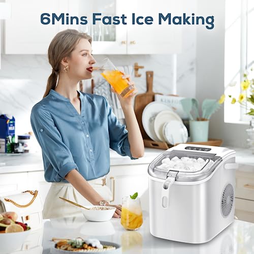 ZAFRO Ice Maker Countertop, Portable Ice Machine with Carry Handle, Self-Cleaning Ice Makers with Basket and Scoop, 9 Cubes in 6 Mins, 26 lbs per Day, Suitable for Kitchen, Camping, Party (White)