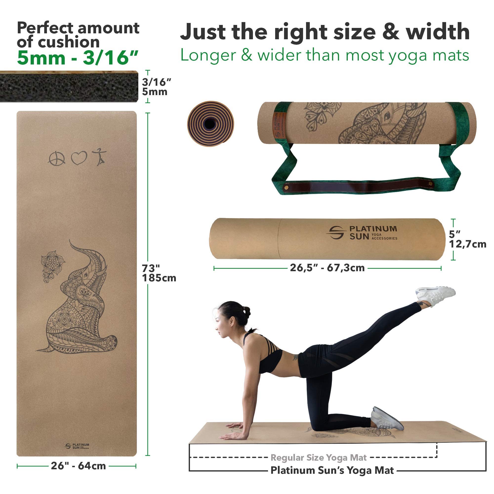 Luxury Cork Yoga Mat - Non Slip Soft Thick Long Wide Mats For Hot Yoga - Gemini (73" x 25" x 5mm)