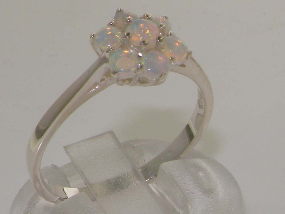LetsBuyGold 925 Sterling Silver Real Genuine Opal Womens Cluster Promise Ring - Size 9