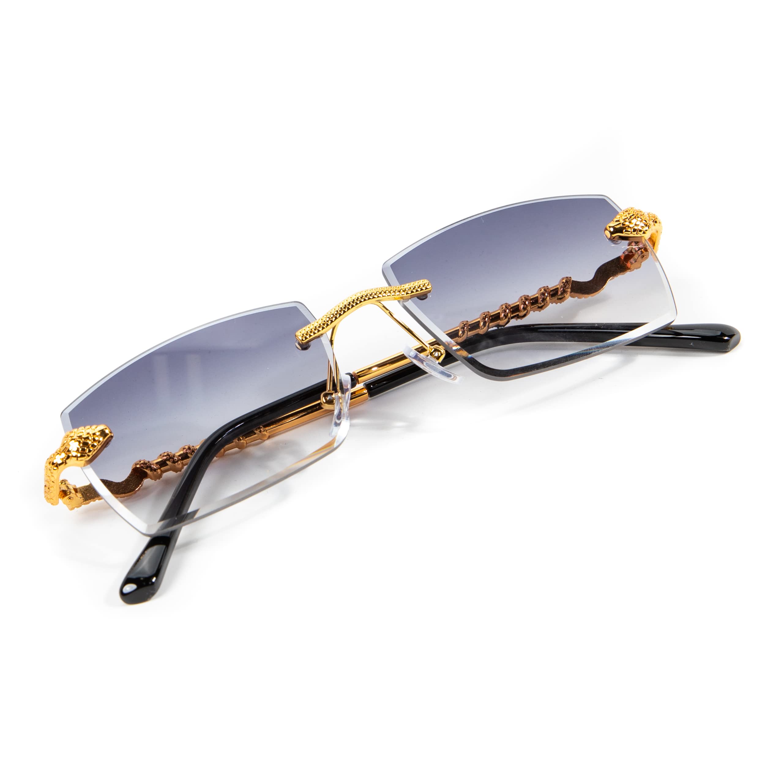 Street Knitted Men's Rimless Gold Frame Gray Purple Tint Elegant King Snake Sunglasses