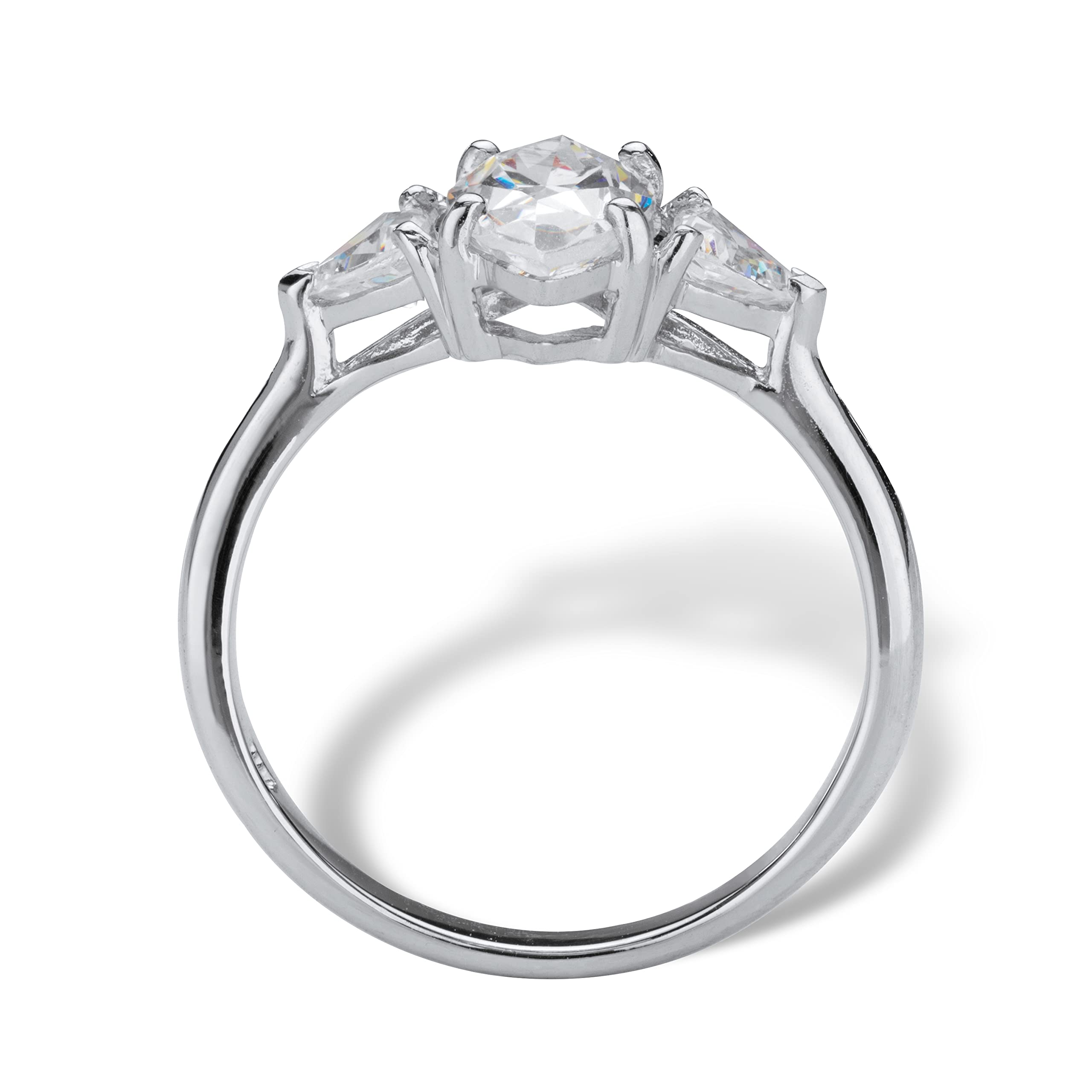 Platinum-plated Sterling Silver Marquise Cut Cubic Zirconia 3-Stone Engagement Ring Sizes 6-10 Size 7