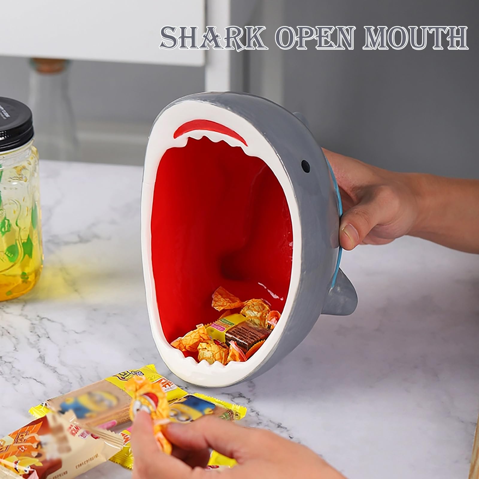 Sepnoic 40 oz Shark Attack Bowl Cute Candy Popcorn Serving Bowl Ceramic, 3D Cartoon Large Storage Bowls for Fruit Key Party Decoration Holiday Gifts, Blue Grey