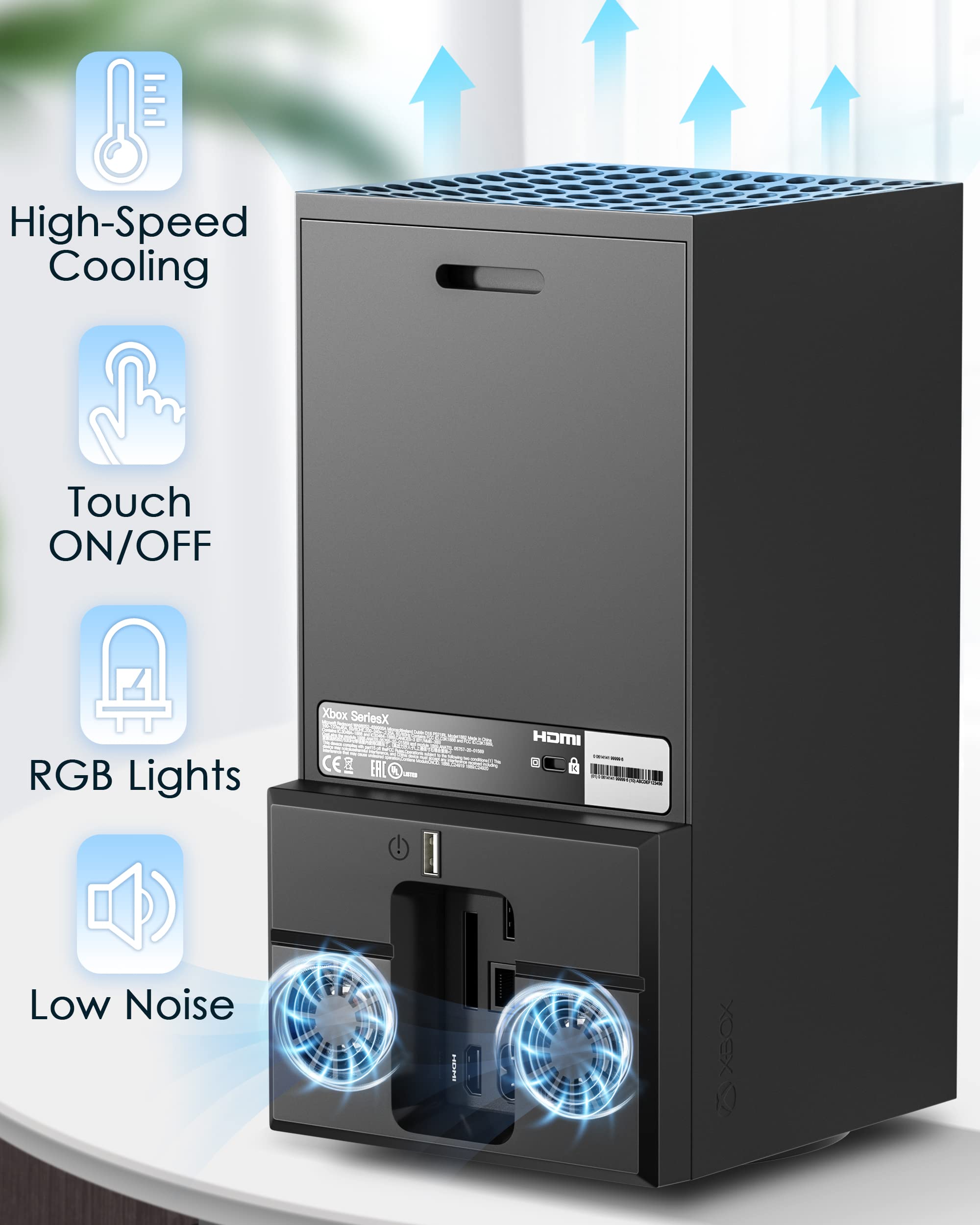 Top & Vertical Cooling Fan for Xbox Series X with RGB LED Light, Wiilkac Adjustable Speed Cooler Fan System, Low Noise, Cooling Fan with Independent Fan Touch Switch Upgraded Cooling Accessories for X