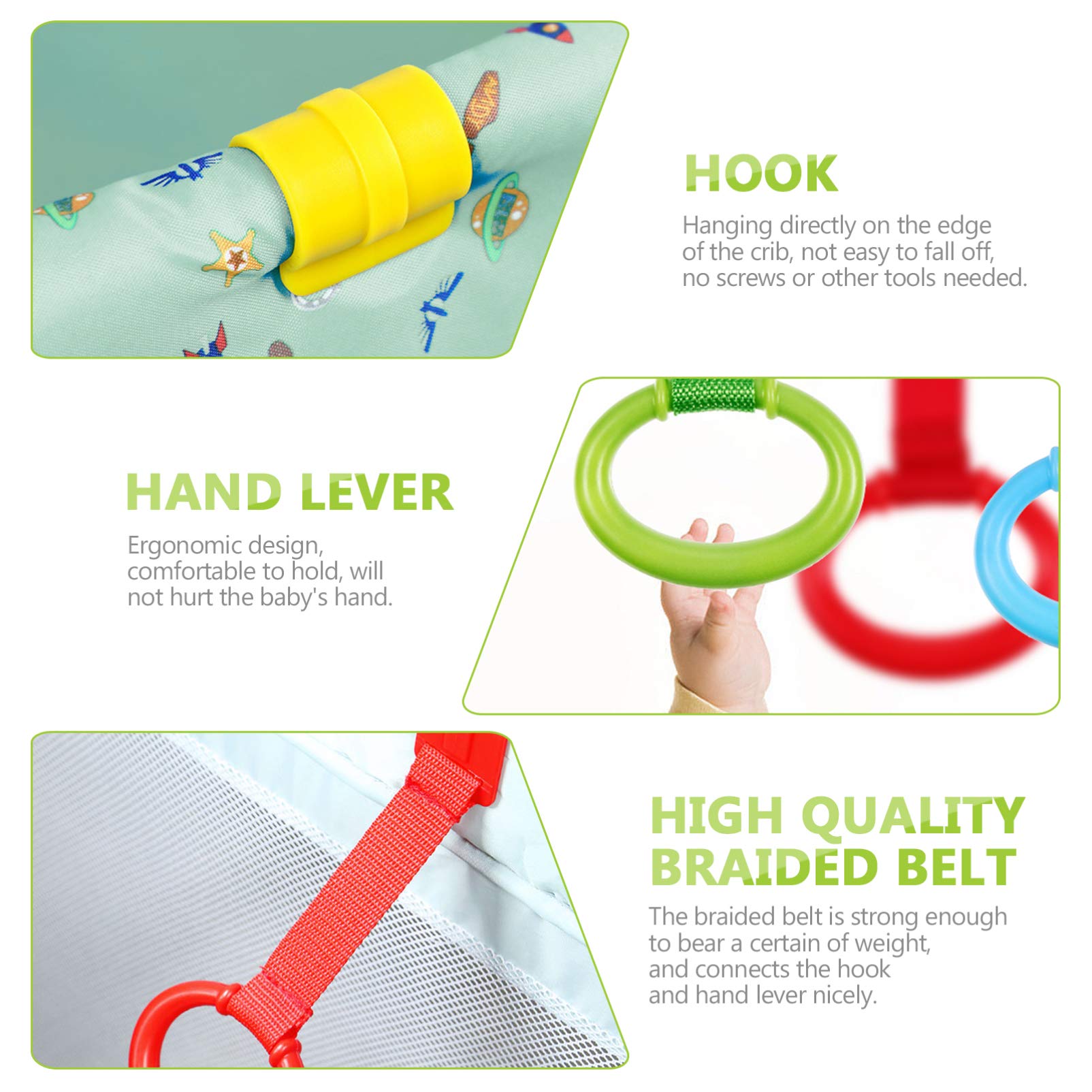 Zerodeko 4Pcs Baby Crib Pull Rings, Baby Walking Training Rings Stand Up Safety Hanging Rings Playpen Accessories Cot Ring Play Gym Walker Assistant Tools for Baby, Toddler, Infant