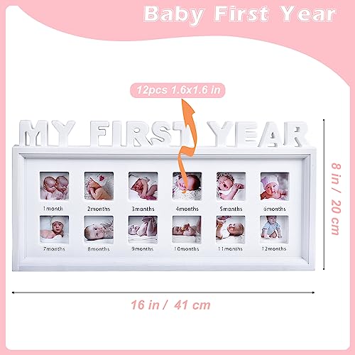 MICKYU My First Year Baby Picture Frame - First Mothers Day Gifts for New Mom - Personalized Baby Gifts Monthly Milestone Frame (White)