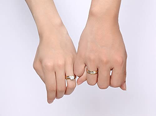 Personalized Wedding Rings Set for Him and Her Custom Engagement Rings for Couples Matching Rings Gold Titanium Wedding Band Cubic Zirconia