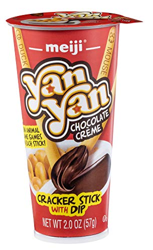 Meiji Yan Yan Dipping Sticks, Chocolate Crème - 2 oz, Pack of 10 - Cracker Sticks with Fun Animals Phrases