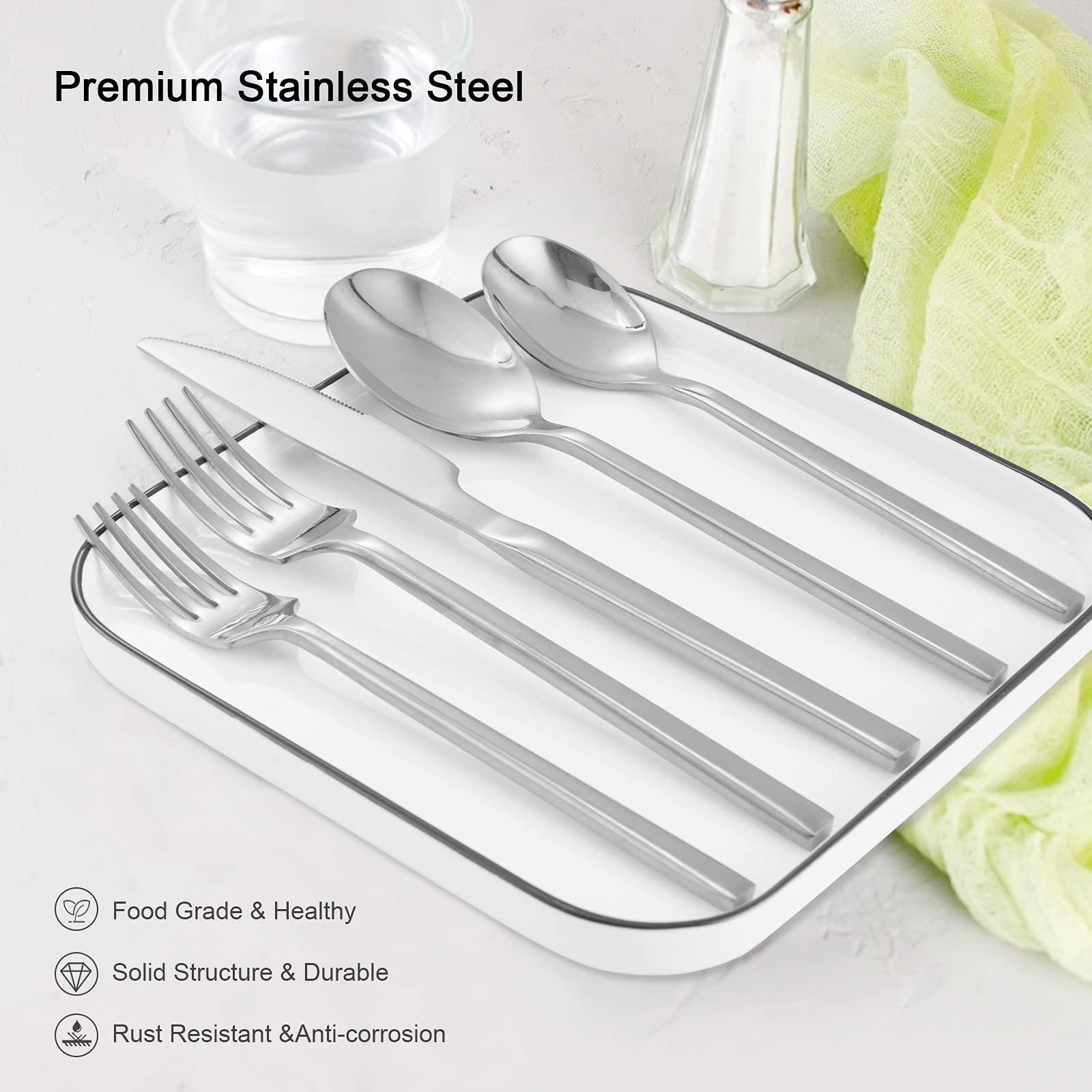 Silverware Set 20-Piece Stainless Steel Flatware Cutlery Set Service for 4, Tableware Utensils Set Includes Knife/Spoon/Fork for Kitchen Home Restaurant Gift, Mirror Polished, Dishwasher Safe Silver