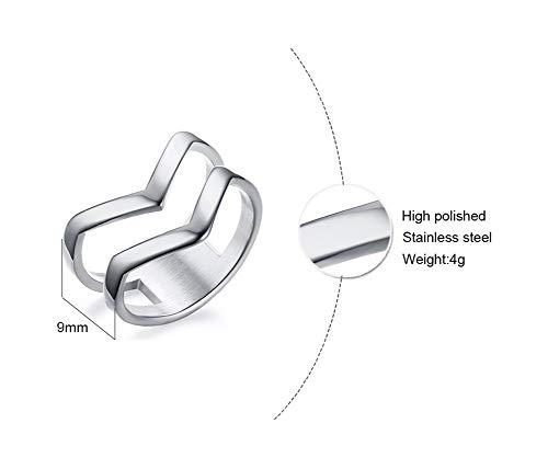 MEALGUET Chevron Ring Collection Stainless Steel Stylish Double Chevron V Stackable Ring Cocktail Knuckle Statement Rings for Women Girl,Size 7