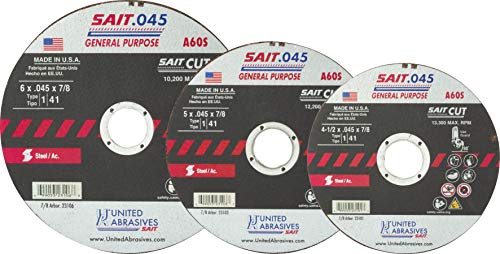 United Abrasives-SAIT 23106 A60S General Purpose Cut-Off Wheels (Type 1/Type 41 Flat) 6" x .045"x 7/8", 50-Pack