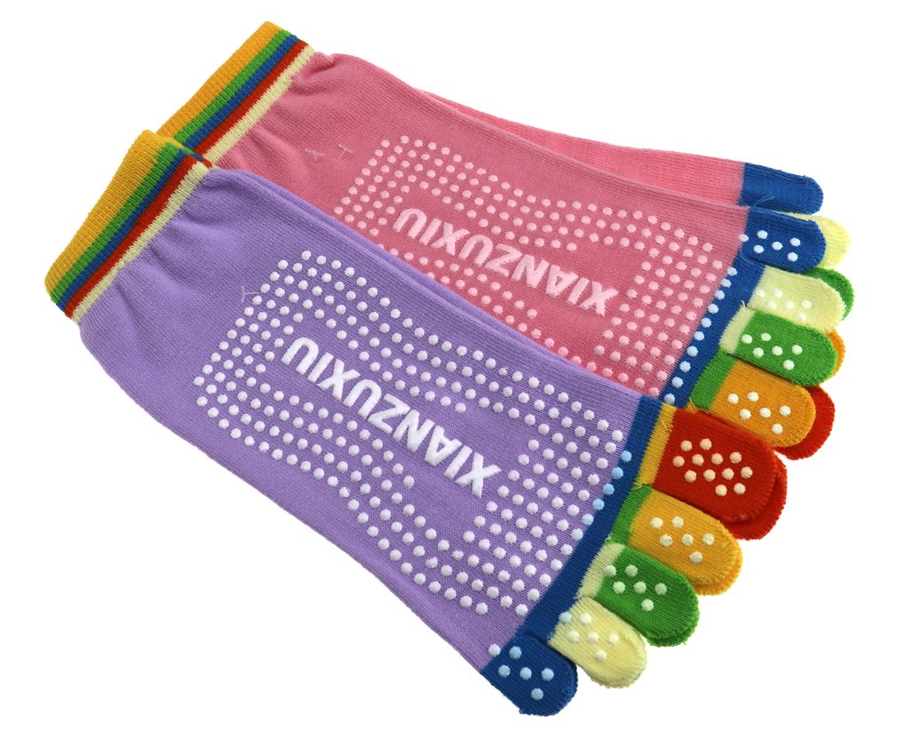 Micro Trader 4 Pcs Anti-Slip Unisex Sport Yoga Colorful Gym Socks 5-Toe Cotton Yoga Socks