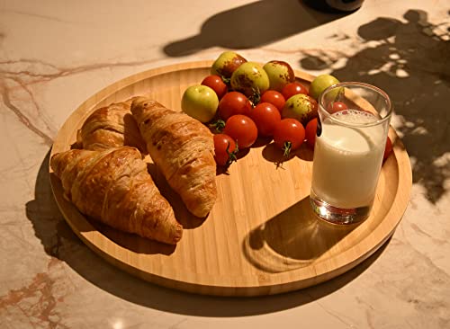Party Trays for Serving Food, Bamboo Platter, Breakfast Dinner Trays Coffee Bread Serving Tray, Fruit Platters for Wedding Party Home Hotel Restaurant (11.8 Inch, Round)