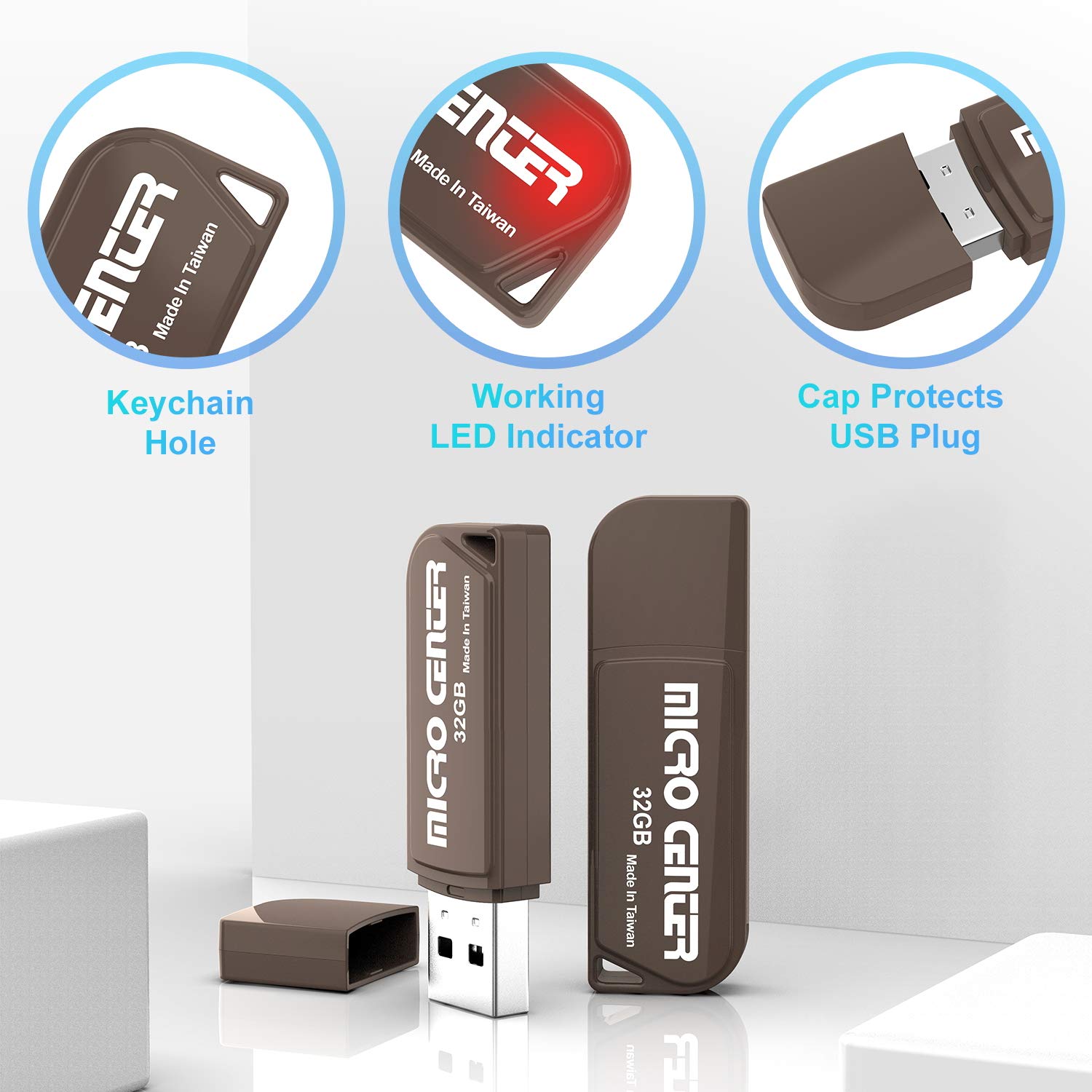 Micro Center 32GB USB 2.0 Flash Drive USB Stick External Data Storage Mini Thumb Drive with Keychain Hole(32GB, Brown)
