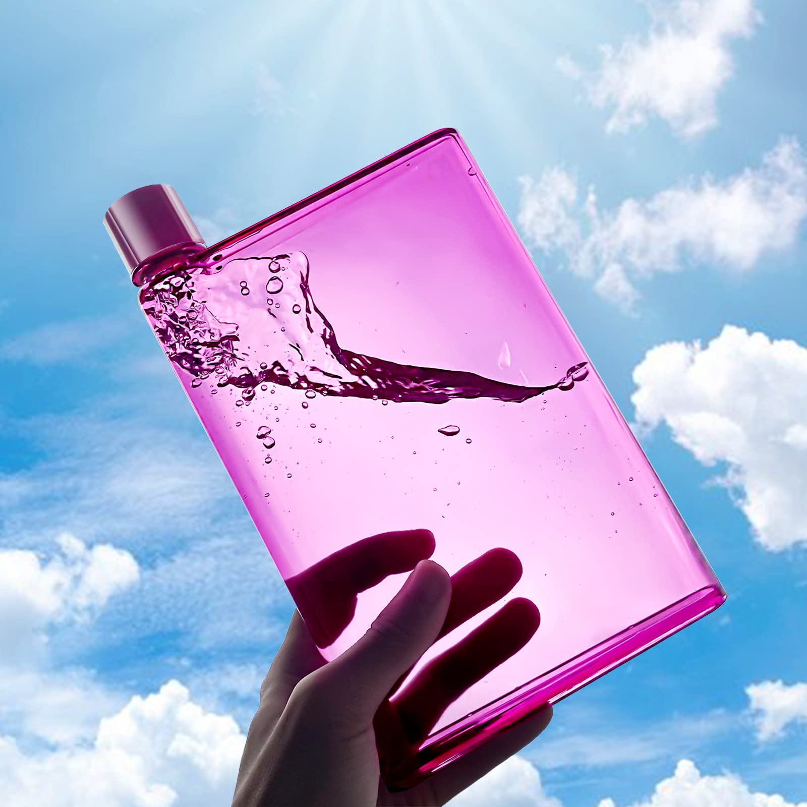 Reusable Slim Flat Water Bottle 420ml Portable - Fits in Pocket &Random Corner.Portable Cup for School,Sports, Travel, Dining Time