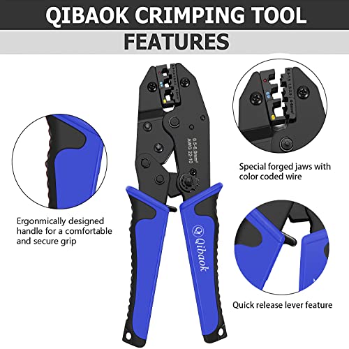 Wire Terminals Crimping Tool, Qibaok Insulated Ratcheting Terminals Crimper Kit of AWG22-10 with 800PCS Insulated Butt Bullet Spade Fork Ring Crimp Terminals Connectors