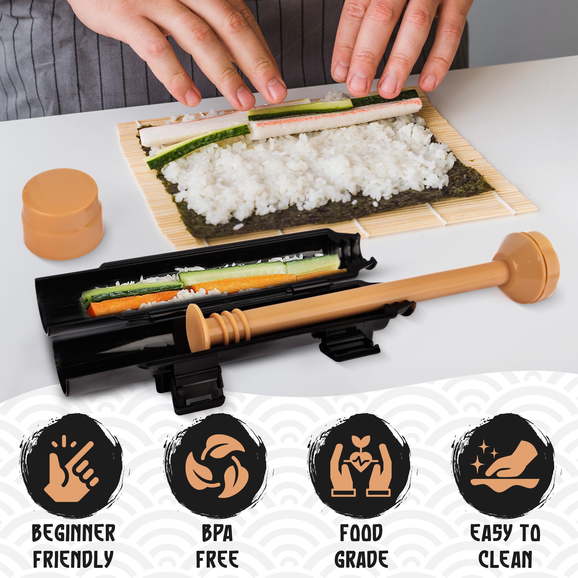 Sushi Making Kit Bazooka Sushi Maker Kit, Bamboo Sushi Kit Sushi Rolling Mat,Set for Beginners DIY Sushi at Home Easy Roll & Create Delicious Sushi Roller Sushi Knife Sushi Bamboo Roller, USDA Organic