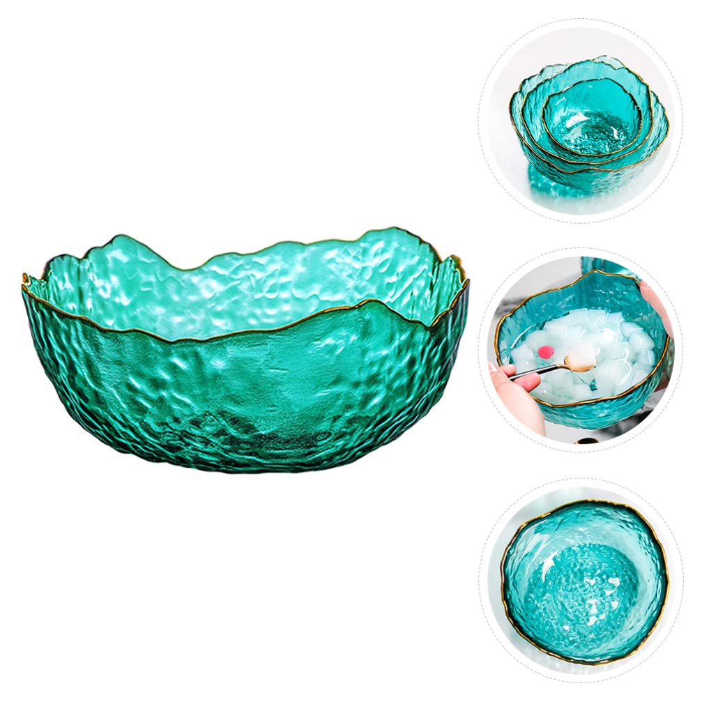 PRETYZOOM Glass Dessert Bowls Salad Bowls Mixing Bowls Noodle Bowls Irregular Shape Serving Bowls for Kitchen Prep Fruit Pasta Popcorn Cereal Snack 13cm ( Green )