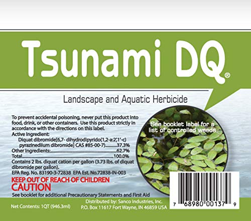 Tsunami DQ Aquatic Herbicide- Quart - 37.3 Percent Diquat Dibromide β Concentrated Aquatic Weed Killer for Lakes and Ponds - Duckweed, Watermeal, Curly Leaf, Pondweed & Many More