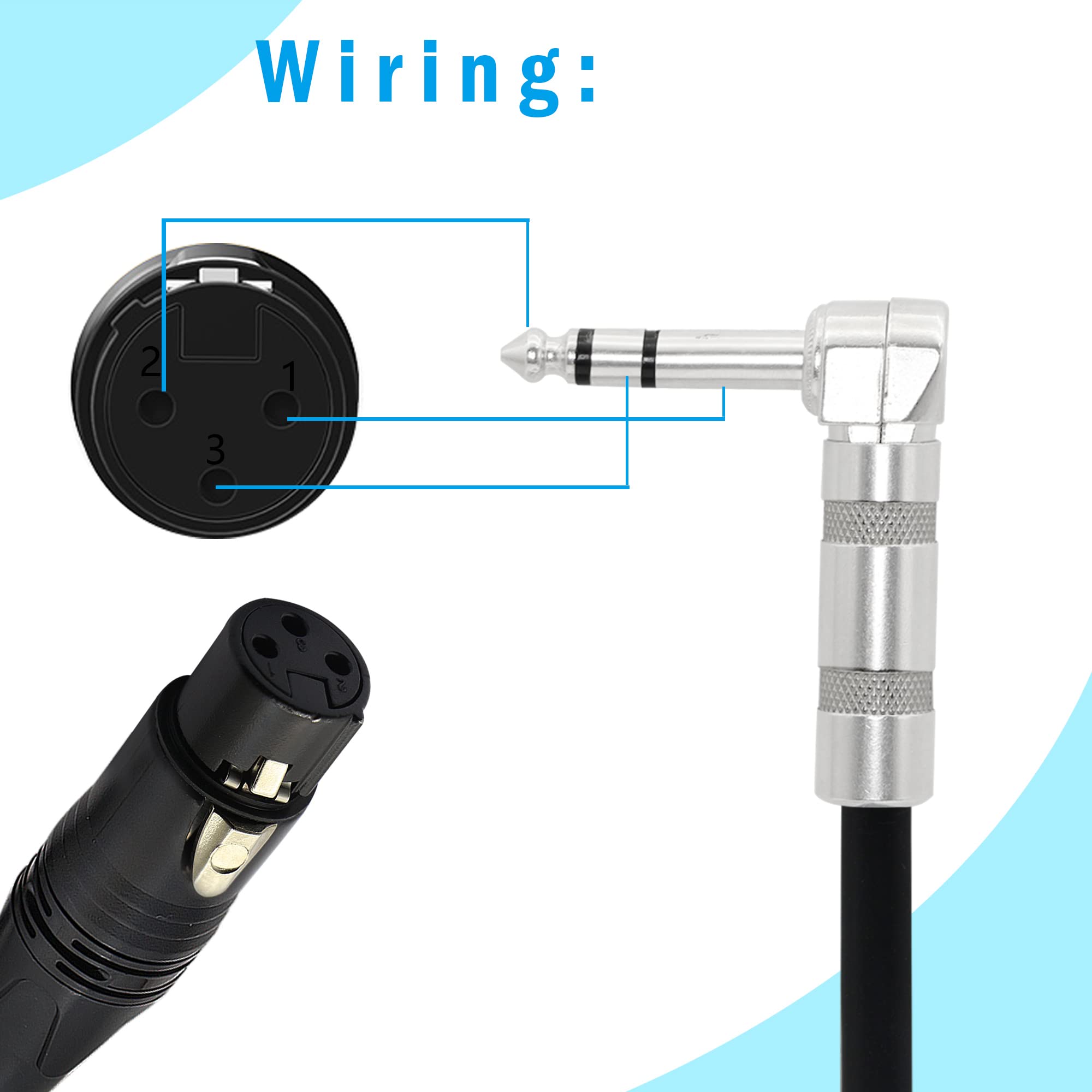 PNGKNYOCN 1/4 to XLR Cable 90 Degree Right Angle 6.35 mm TRS Male Plug to XLR Female Jack Audio Stereo Microphone Cable for Speakers, Stage, DJ and More(50cm)