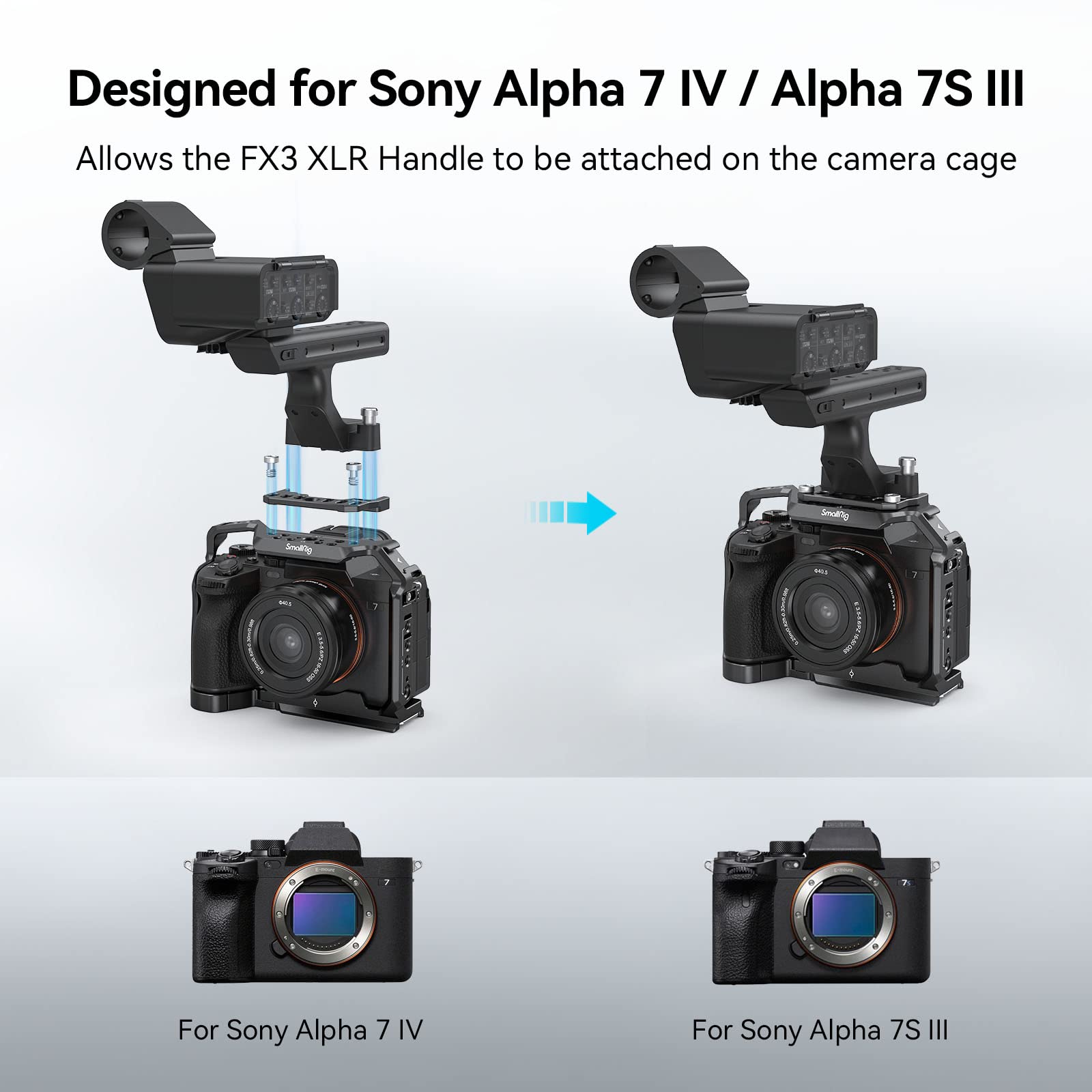SmallRig Mounting Plate for Attaching FX30 / FX3 XLR Handle to Camera Cage 2999/3241 for Sony A7 SIII, Camera Cage 3667/3639 / 3594 for Sony A7 IV (A7M4) - MD4019