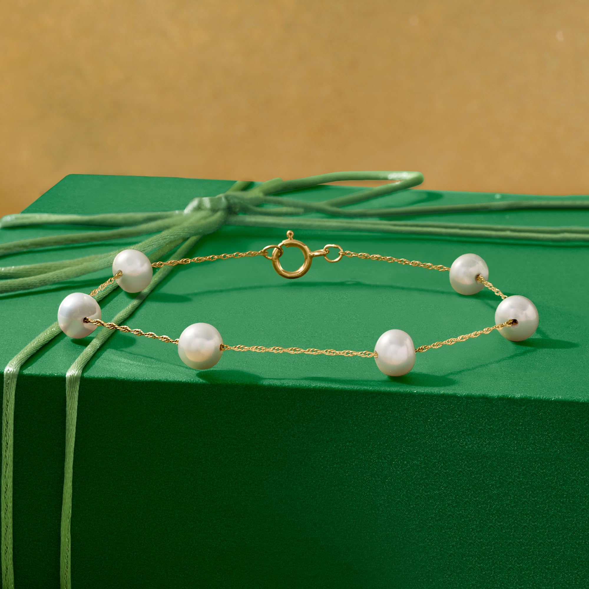 Ross-Simons 5-5.5mm Cultured Pearl Station Bracelet in 14kt Yellow Gold. 7 inches