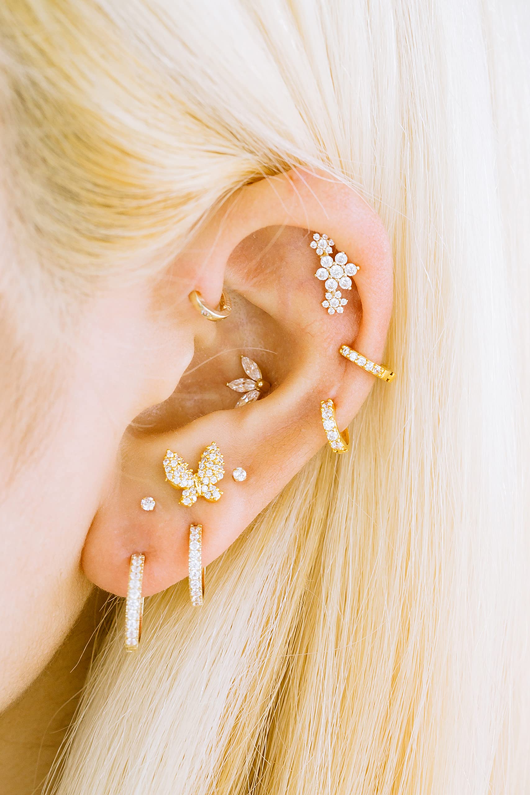 ONDAISY 14k Gold Cubic Zirconia 2mm Cz 4mm Bar Barbell Ear Stud Piercing For Women Girls