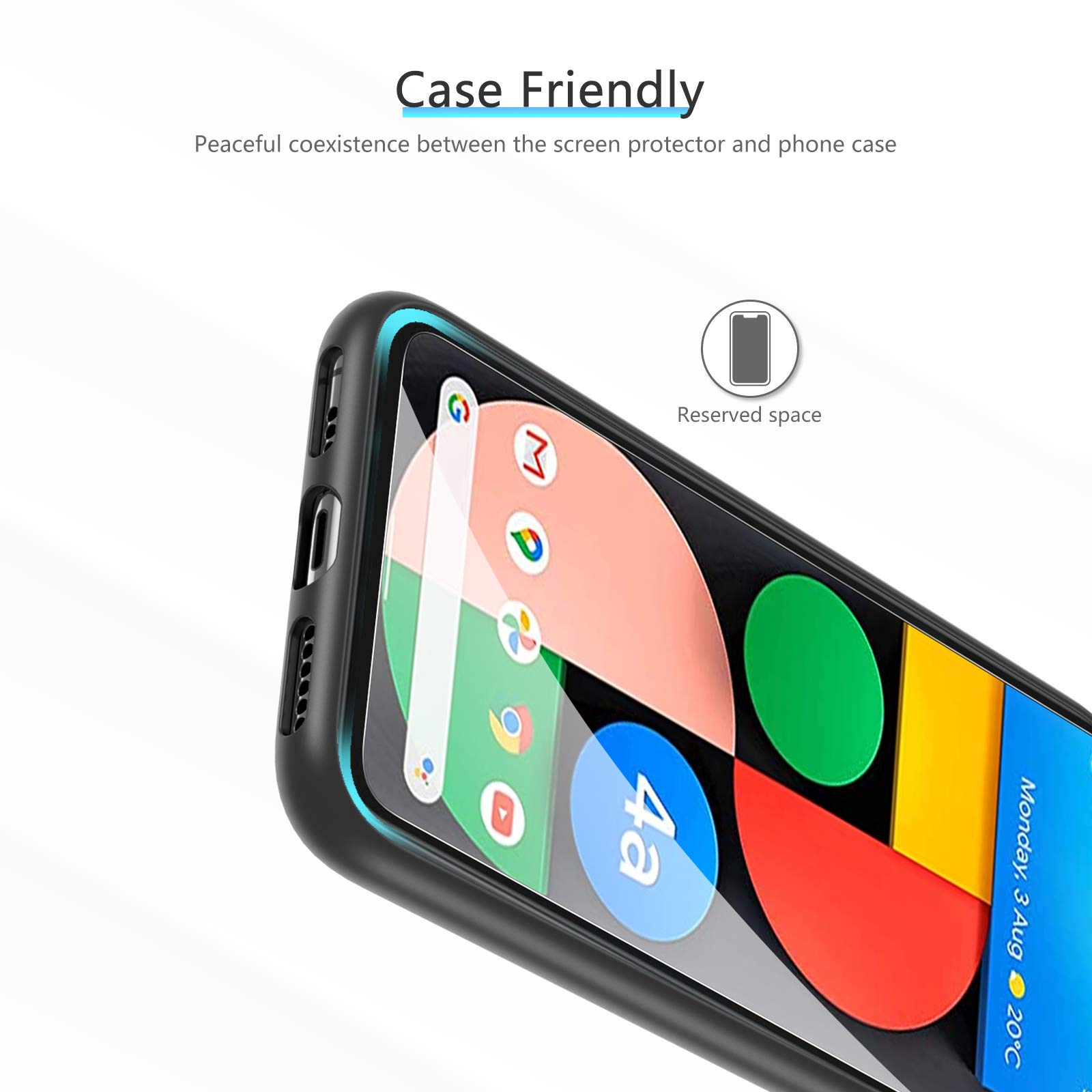OMOTON [3-Pack Screen Protector for Google Pixel 4a 5G 6.2 Inch [Not Fit for Pixel 4a 4G], Tempered Glass Screen Protector for Google Pixel 4a 5G 2020 Released, Bubble Free/Alignment Frame