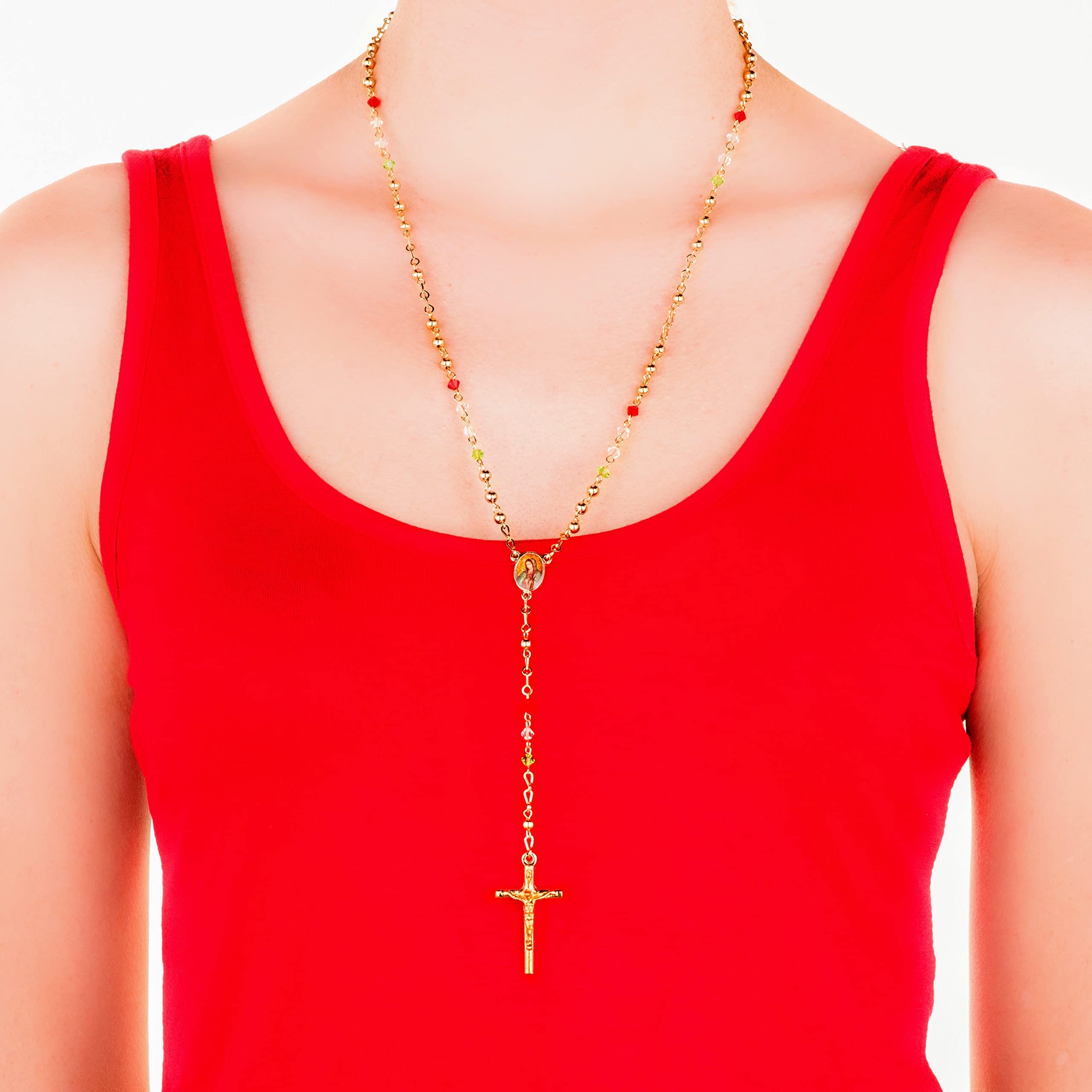 LIFETIME JEWELRY Rosary Necklace Colorful Prayer Beads 24K Real Gold Plated
