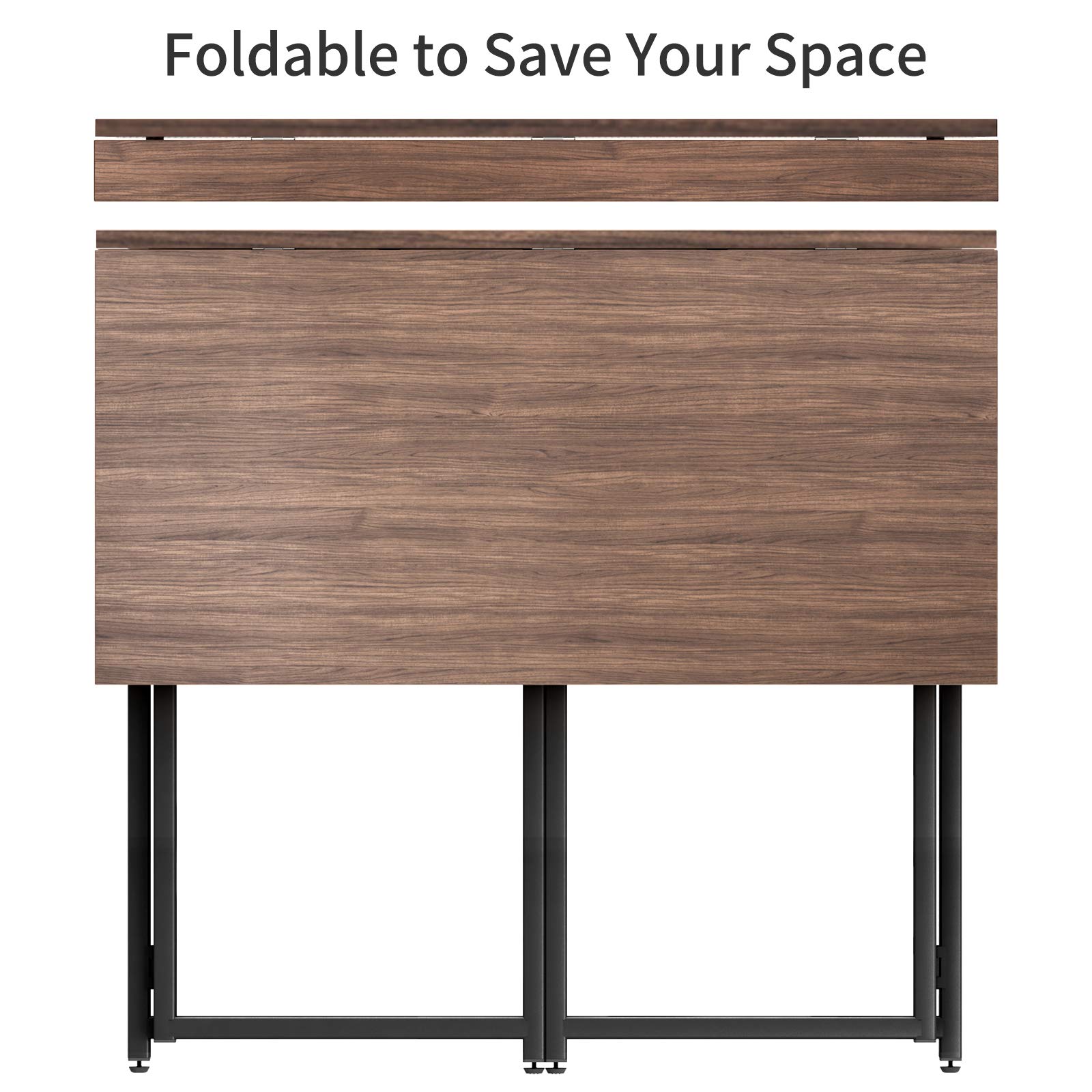 NOBLEWELL Folding Desk No Assembly Small Foldable Computer Desk, Home Office Writing Desk for Small Space, Grained Brown