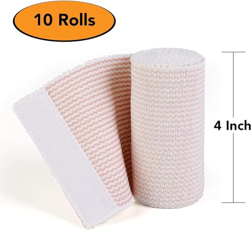 Medline Matrix Wrap Elastic Bandage with Hook and Loop Closure, Non-Sterile, 4" x 5 yd, White/Beige (Pack of 10)