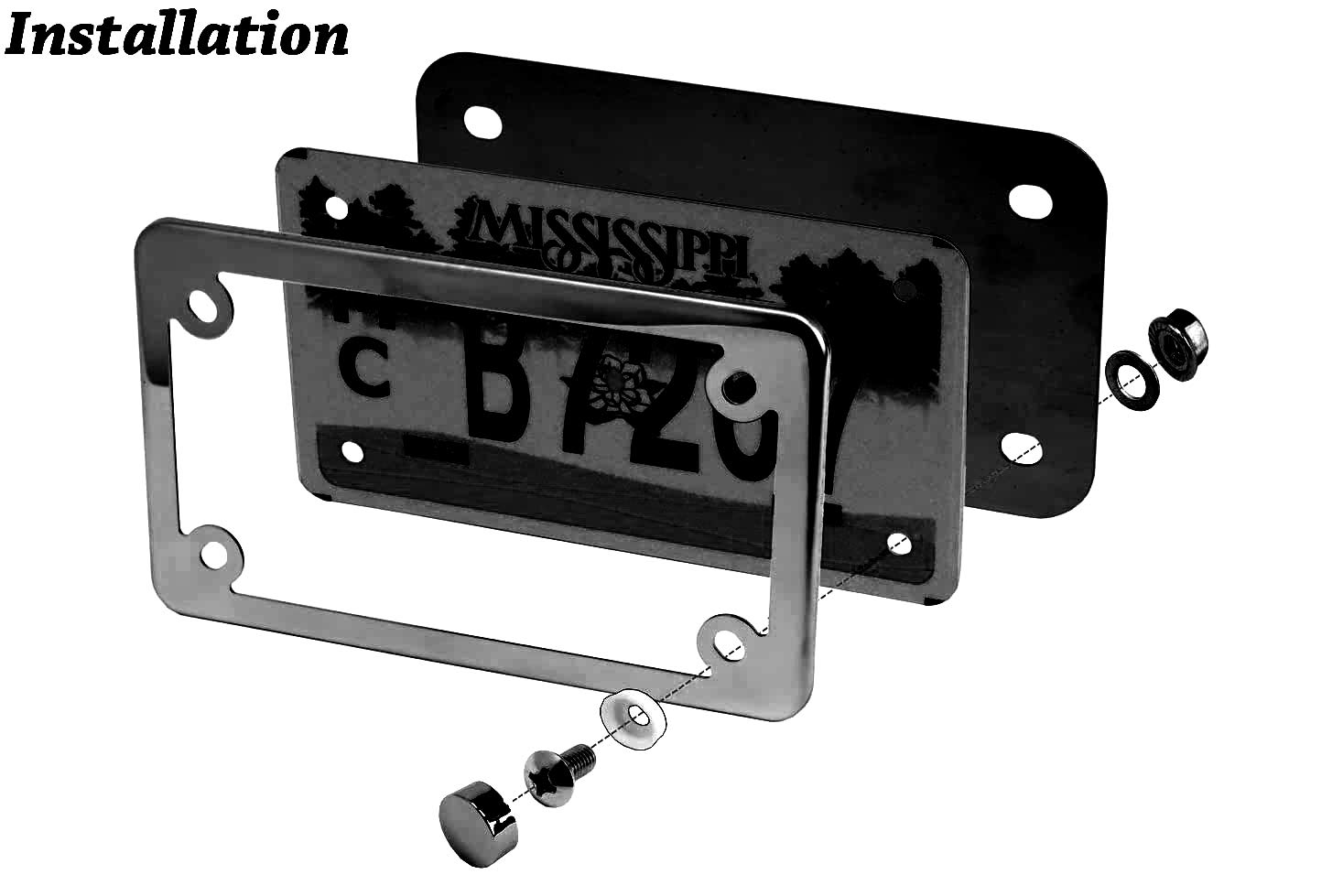 LFPartS Black Motorcycle Stainless Steel License Plate Frame