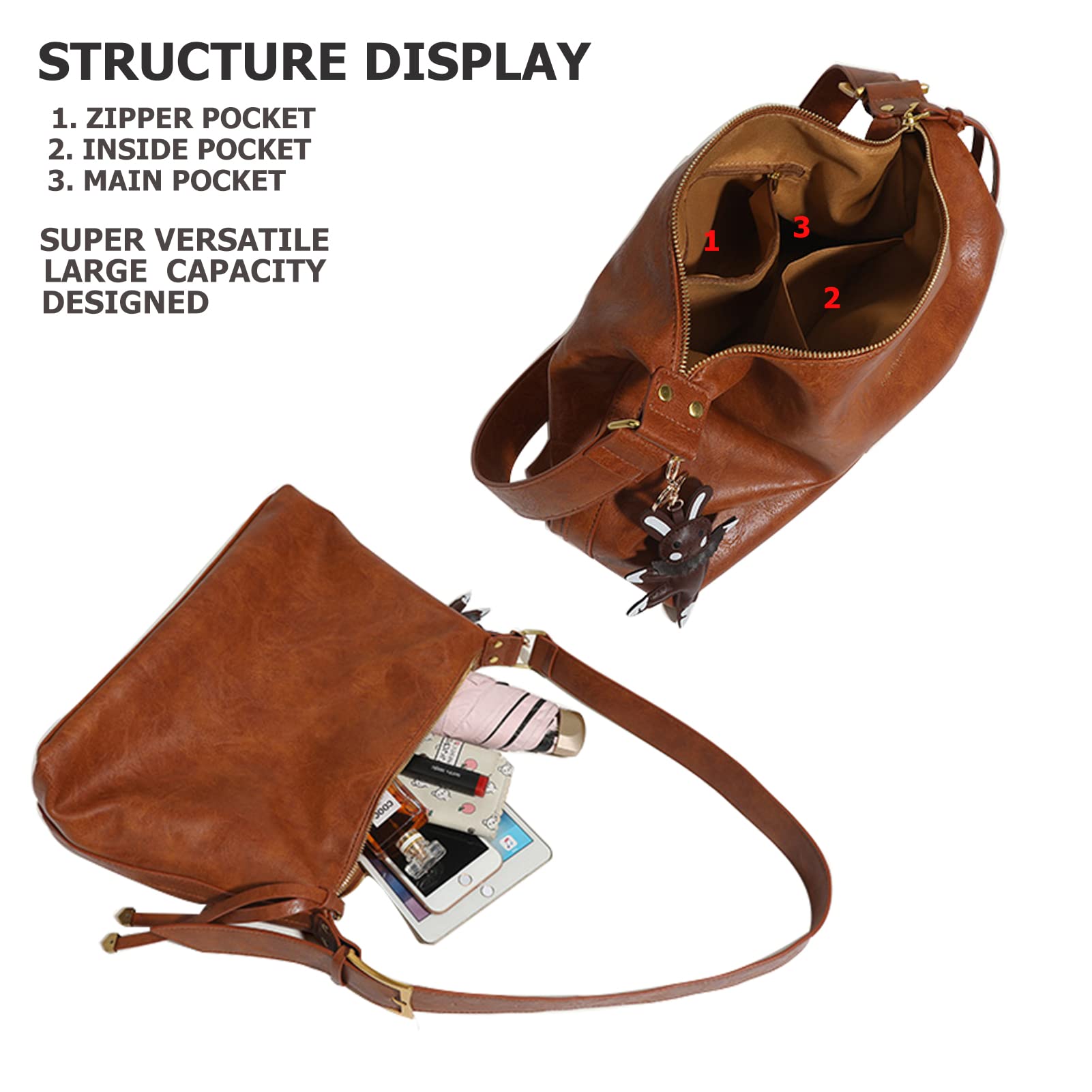 TUGONK Versatile Women's Shoulder Bag,Large Soft PU Leather Tote Handbags Hobo bags with Tassel Zipper