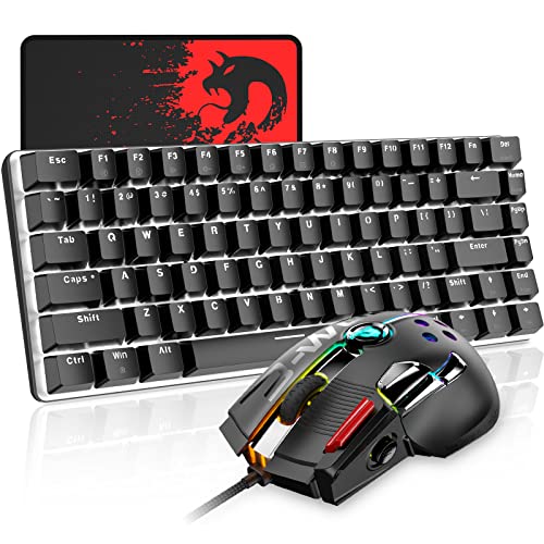 Mechanical Keyboard and Mouse Combo Wired 82 Keys White Backlit Gaming Keyboard Blue Switch, 12000 DPI with 12 Button Programmable Mice Compatible with Laptop PC Gamer Computer Typist Desktop