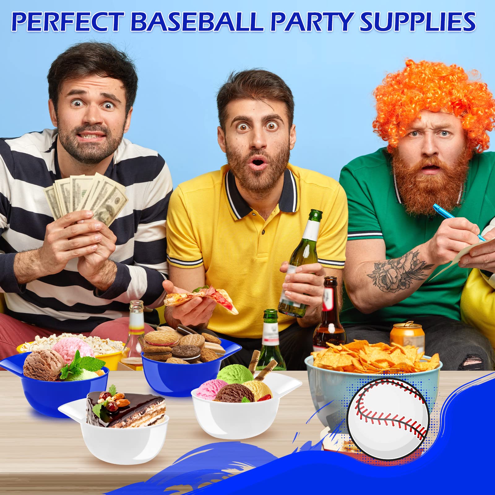 RONRONS 12 Pieces Baseball Helmet Ice Cream Bowls 8 oz Mini Baseball Cap Snack Bowls Plastic Sundae Bowl Kids Chip Cups for Party Dessert Supplies