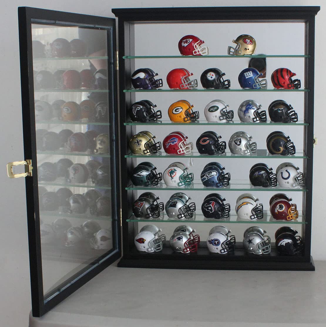 Pocket Pro Mini Football Helmet Display Case Cabinet (Black Finish)