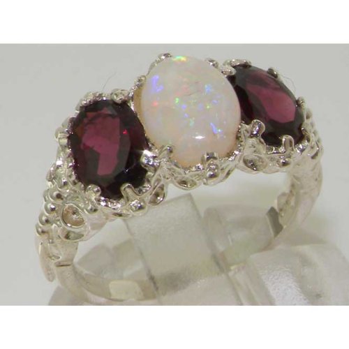 LetsBuyGold 925 Sterling Silver Natural Opal and Garnet Womens Promise Ring - Size 6.5