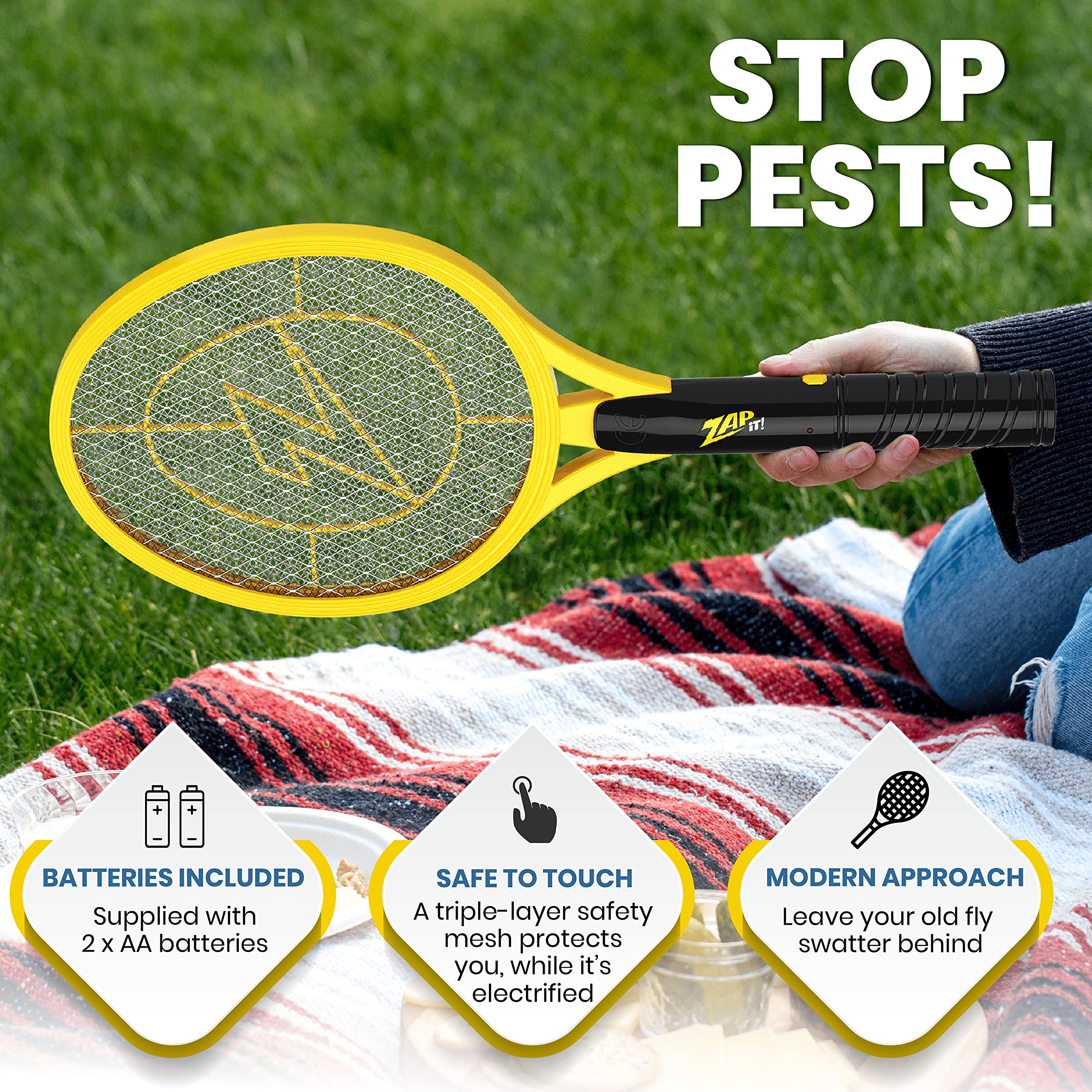 ZAP IT! Bug Zapper Battery Powered (2xAA Included) Bug Zapper Racket, 3,500 Volt