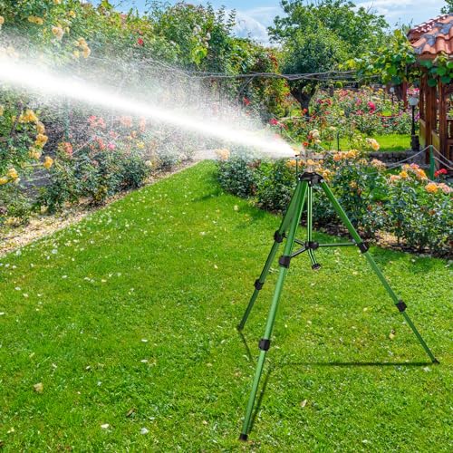 Tripod Sprinklers for Yard, Yumatum Lawn Sprinkler with 360 Degree Large Area Irrigation, Heavy Duty Adjustable Height from 16β-37β, 3/4 Inch Connector Sprinkler for Lawn/Yard/Garden, 1 Pack