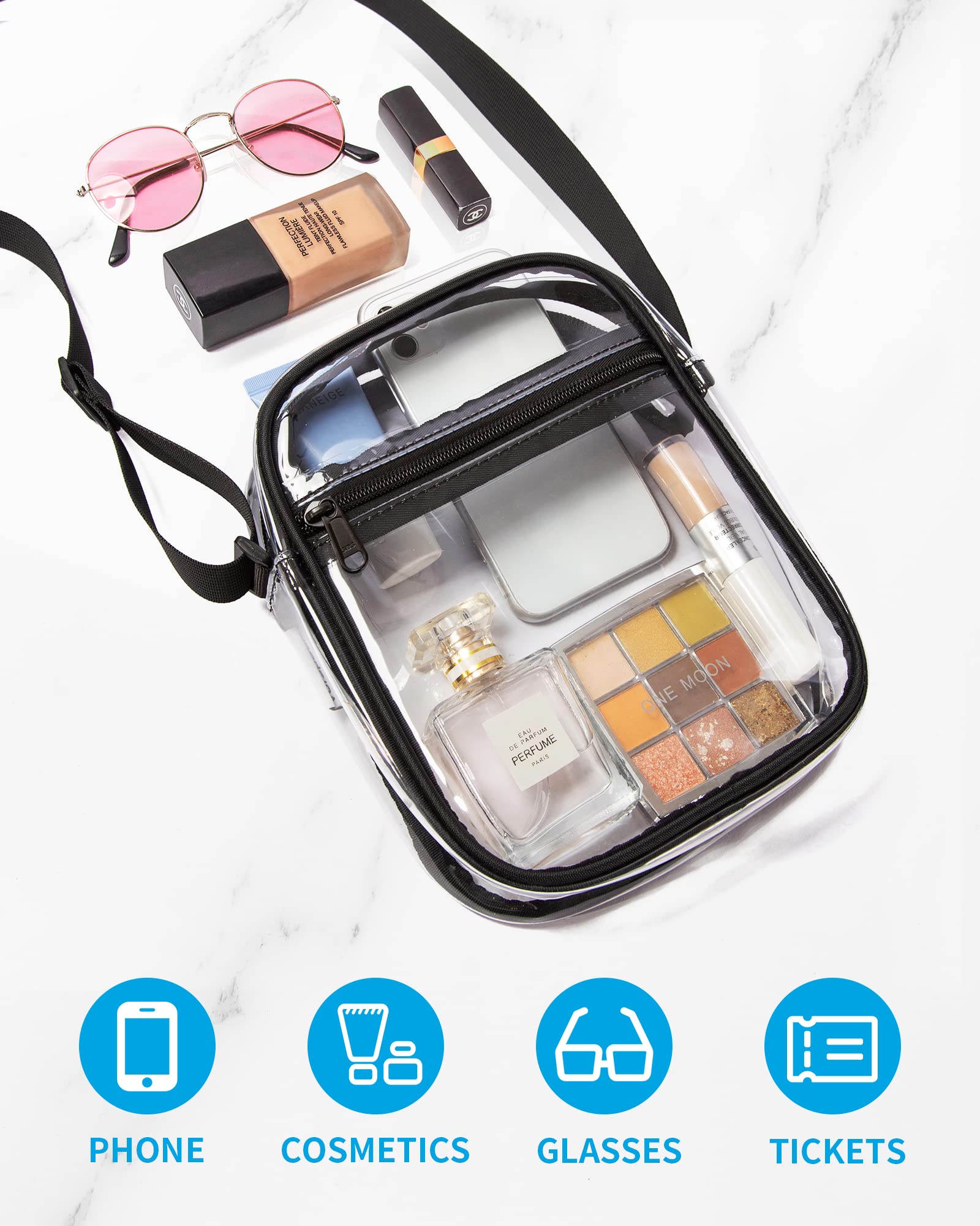 Vorspack 2 Packs Black Clear Purse Stadium Approved - Clear Bag Clear Crossbody Bag for Concerts Sports Festivals