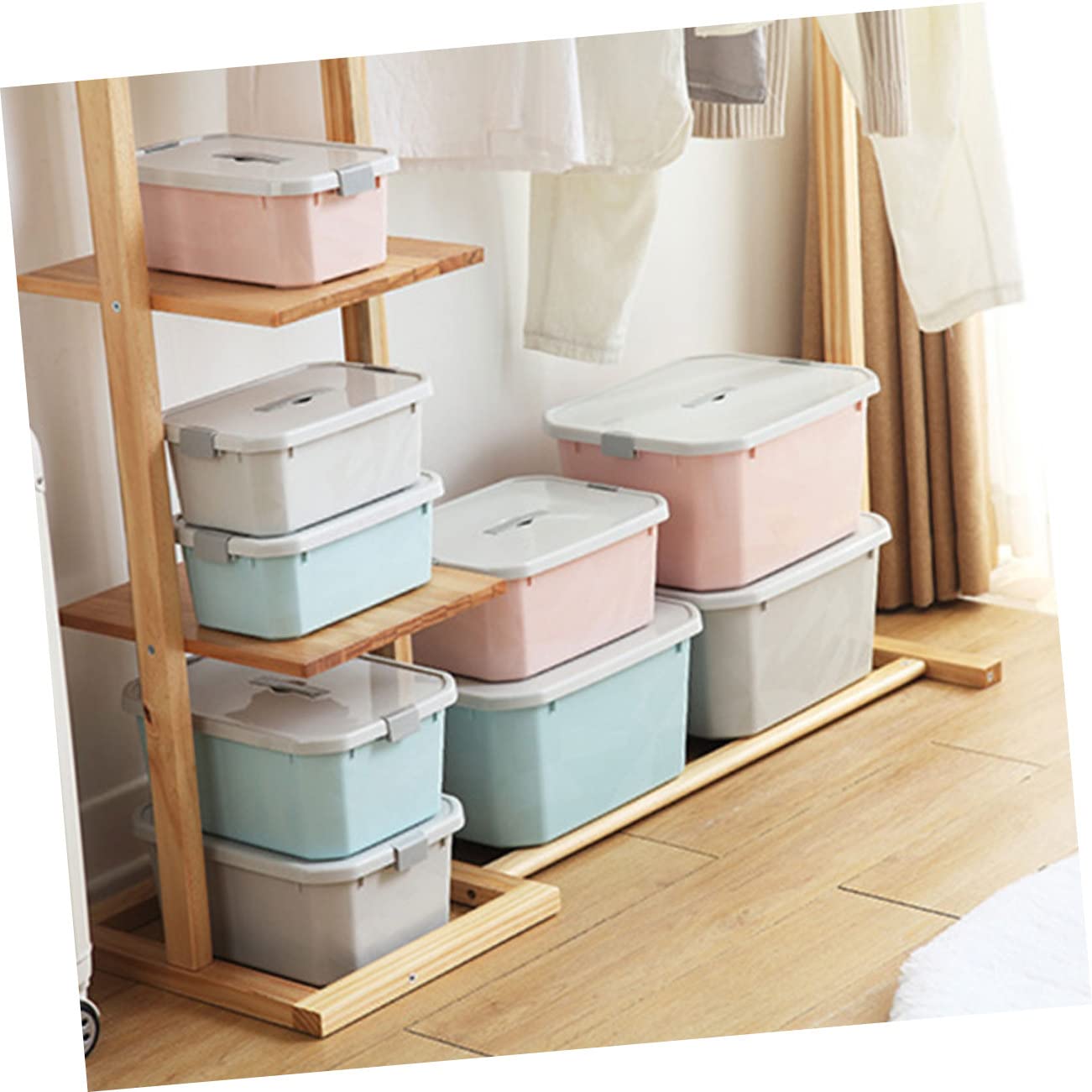STOBAZA Box Clothes Multi- with Size Sundries Blue L Shoes Kitchen Latching Handles File Holder Case Organizer Laundry Baskets Container Display Home Pull Lid Toys Containers Stackable