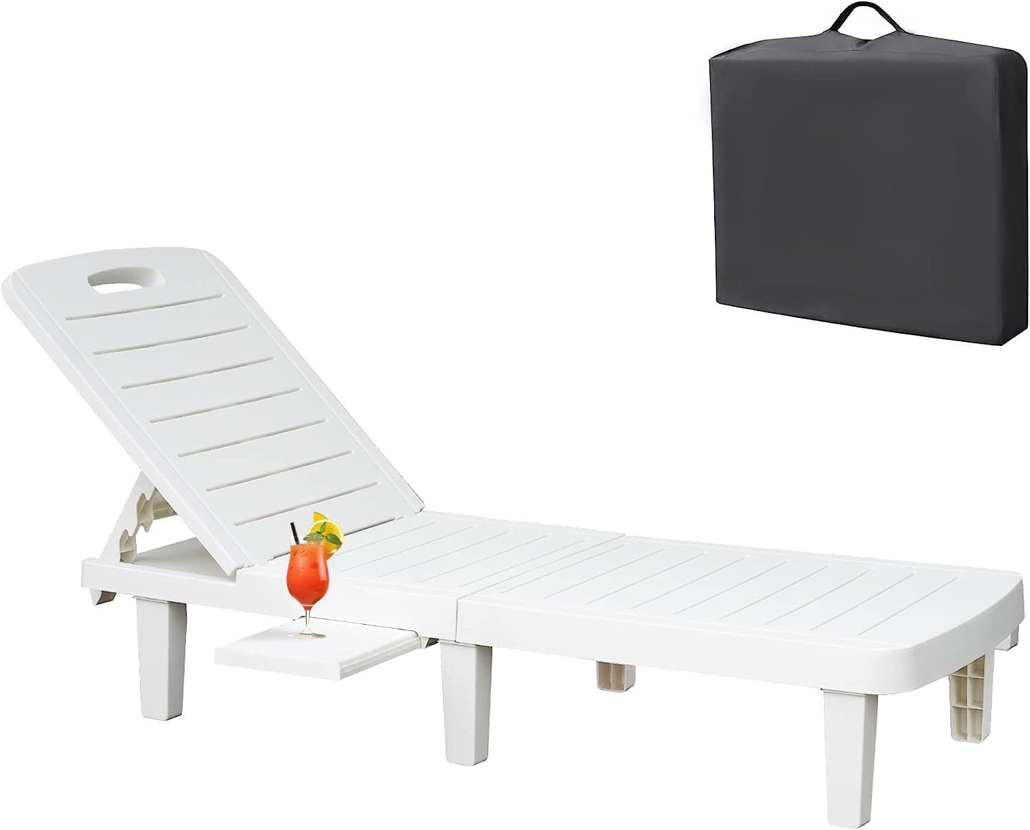 LUCKYERMORE Outdoor Chaise Lounge, Patio Lounge Chairs for Outside, 74" Pool Lounge Chairs wih 4 Level Adjustable Backrest, 350lbs Weight Capacity Plastic White Pool Furniture, Waterproof