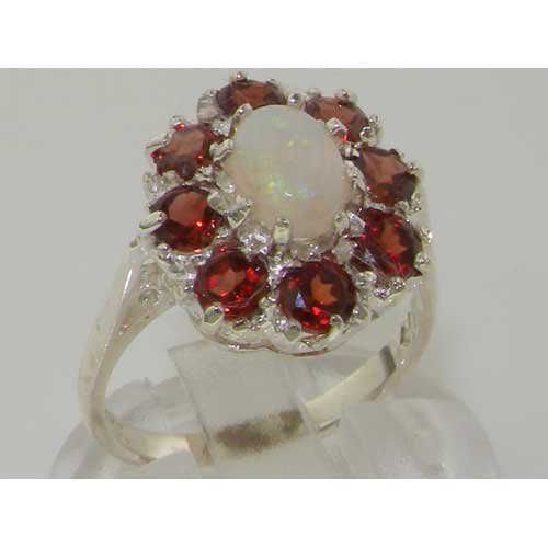 LetsBuyGold 925 Sterling Silver Real Genuine Opal and Garnet Womens Band Ring - Size 7