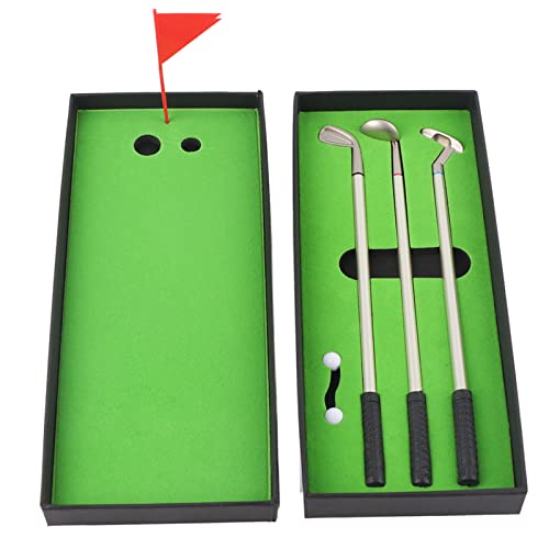 WODSOFTI 3PCS Mini Golf Clubs Ballpoint Pen Set with Golf Balls Flag Stationery Decorations Gift