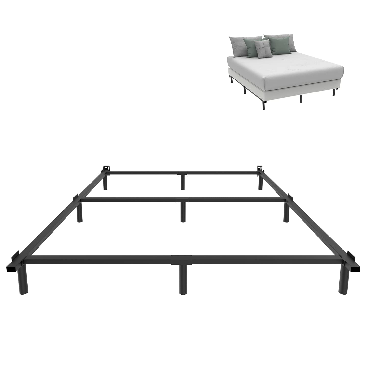 LIJQCI Queen Metal Bed Frame, 7 in Heavy Duty Platform, Adjustable, Noise Free, Black