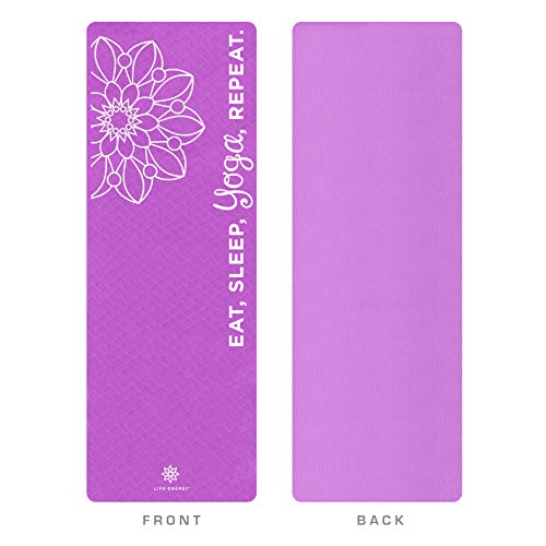 Life Energy 4mm TPE EkoSmart Yoga Mat - Yoga Repeat, Purple